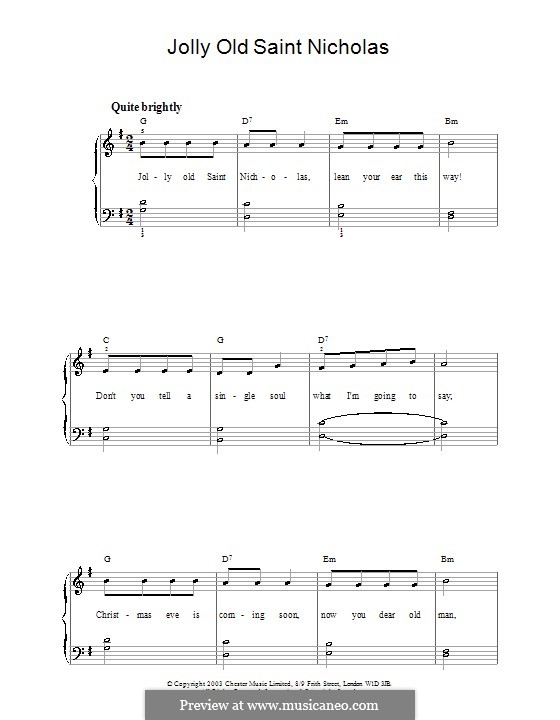 Jolly Old St. Nicholas by folklore - sheet music on MusicaNeo
