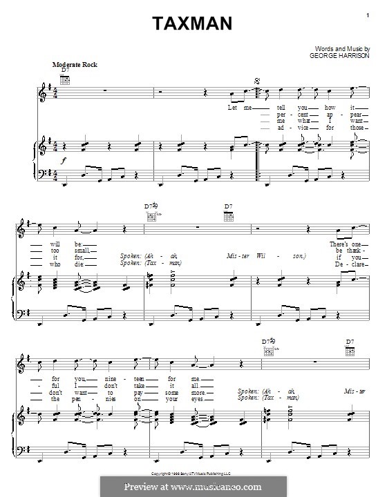 Taxman (The Beatles) by G. Harrison - sheet music on MusicaNeo