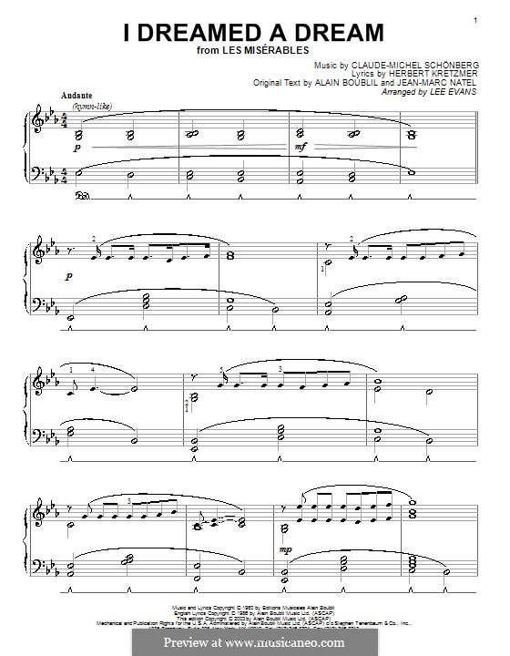 I Dreamed a Dream, for Piano (Les Miserables) by C. Schönberg on MusicaNeo