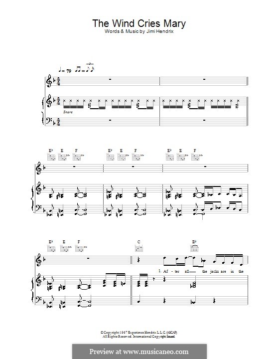 The Wind Cries Mary by J. Hendrix - sheet music on MusicaNeo