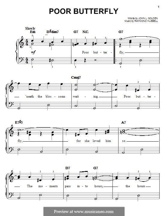 Poor Butterfly by R. Hubbell - sheet music on MusicaNeo