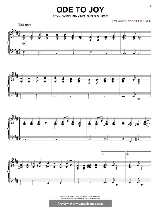 Ode to Joy, for Piano (Symphony No.9 'Choral', Op.125) by L.v ...