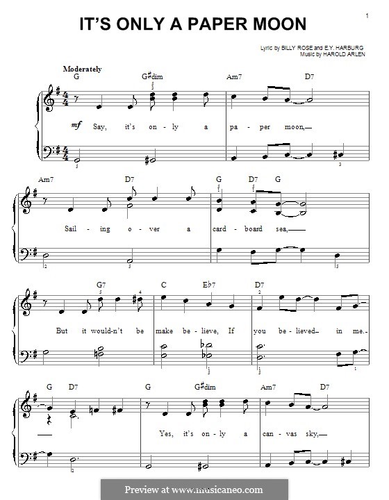 It's Only a Paper Moon by H. Arlen - sheet music on MusicaNeo