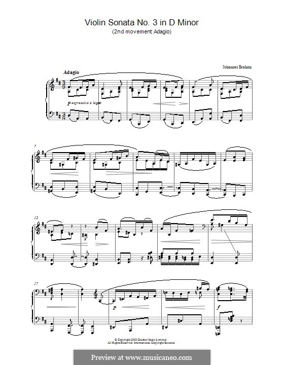 Sonata for Violin and Piano No.3 in D Minor, Op.108 by J. Brahms on MusicaNeo