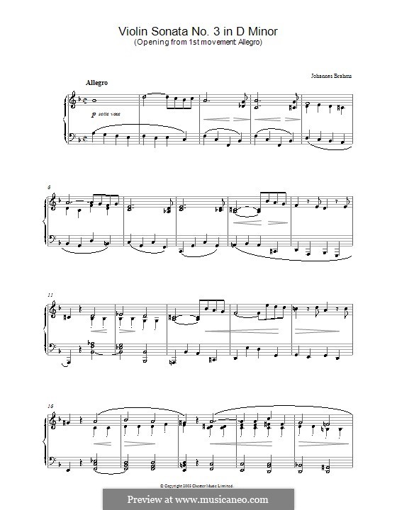 Sonata for Violin and Piano No.3 in D Minor, Op.108 by J. Brahms on MusicaNeo