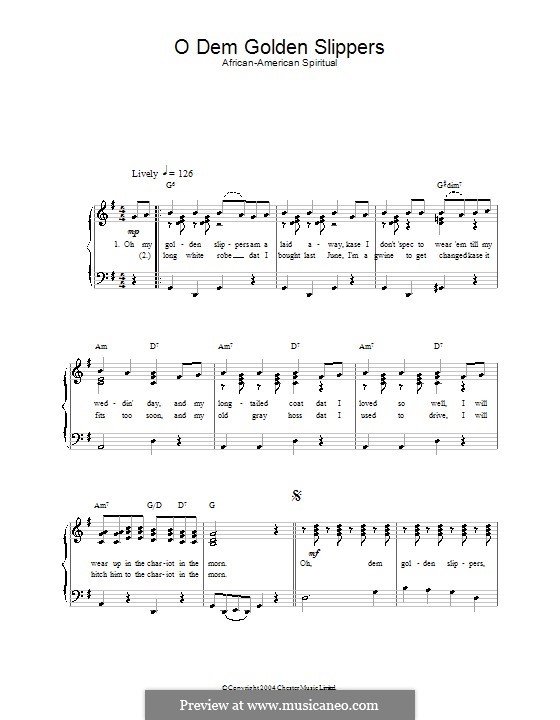 O Dem Golden Slippers by folklore - sheet music on MusicaNeo