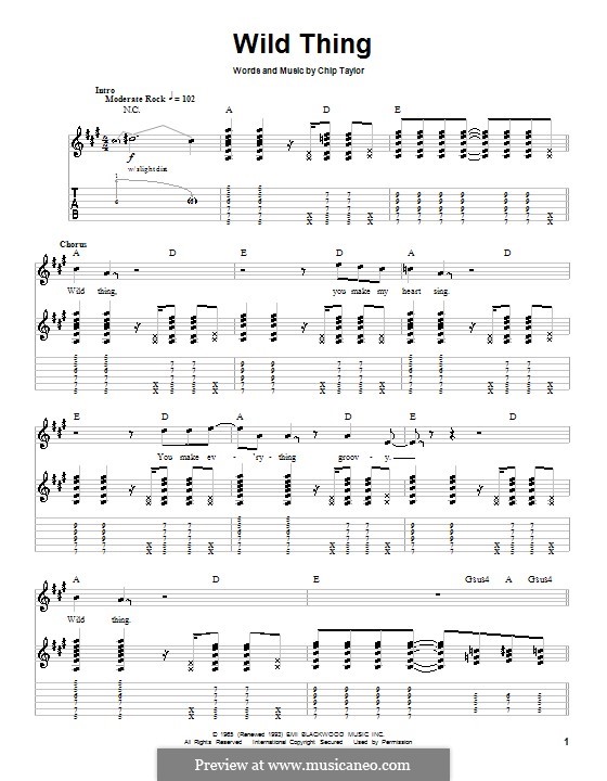 Wild Thing (The Troggs) by C. Taylor - sheet music on MusicaNeo