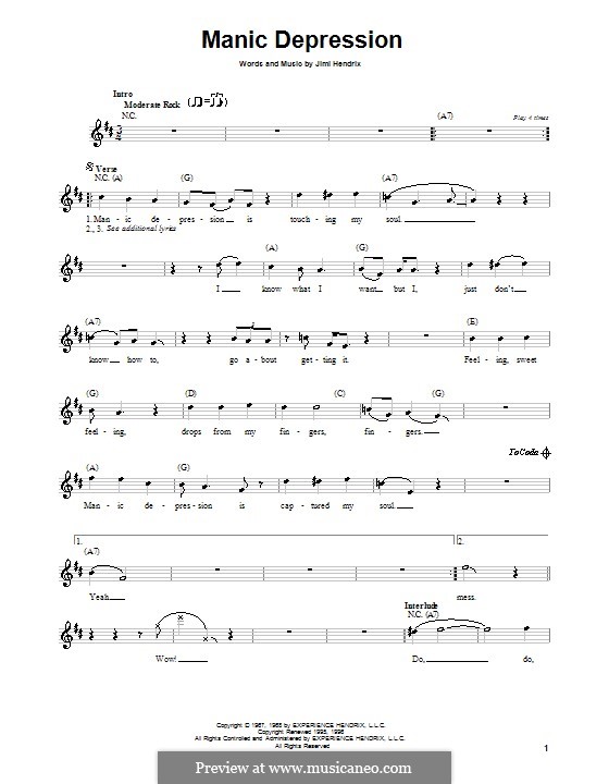 Manic Depression by J. Hendrix - sheet music on MusicaNeo
