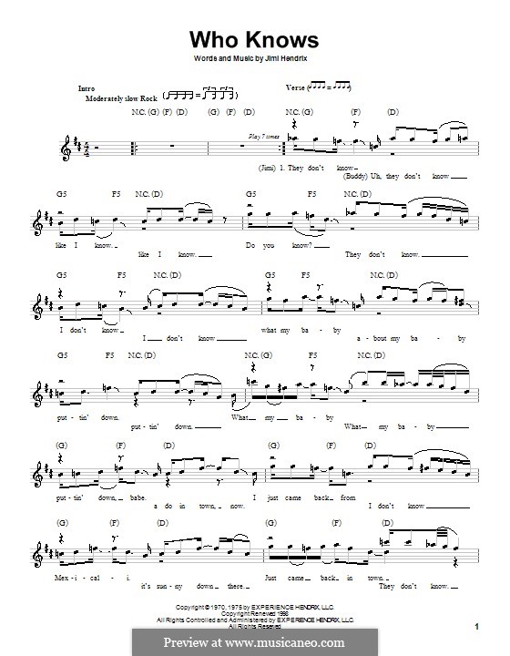 Who Knows by J. Hendrix - sheet music on MusicaNeo