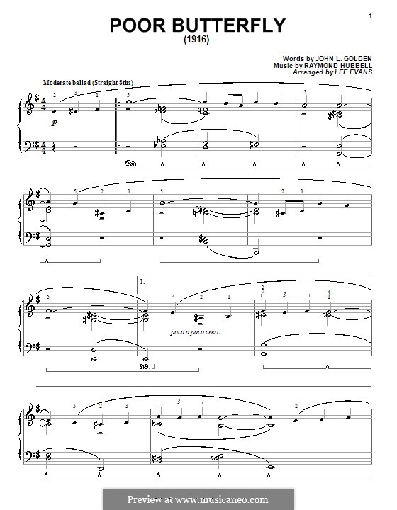 Poor Butterfly by R. Hubbell - sheet music on MusicaNeo