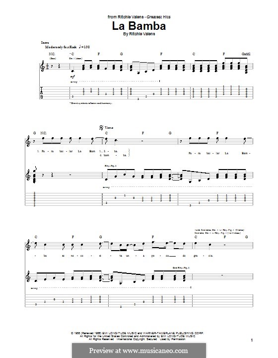 La Bamba (Los Lobos) by R. Valens - sheet music on MusicaNeo