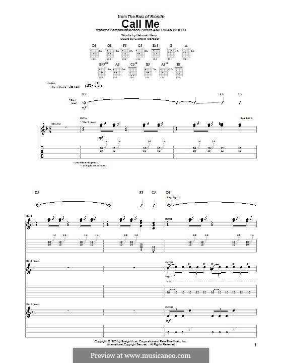 Call Me (Blondie) by D. Harry, G. Moroder - sheet music on MusicaNeo