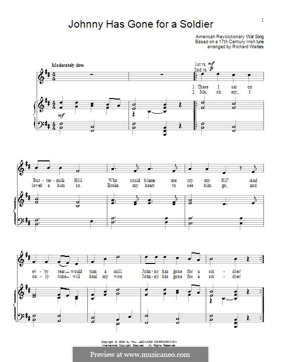 Johnny Has Gone for a Soldier by folklore - sheet music on MusicaNeo
