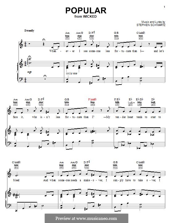 Popular (from Wicked) by S. Schwartz - sheet music on MusicaNeo Popular (from Wicked) by S. Schwartz - sheet music on MusicaNeo