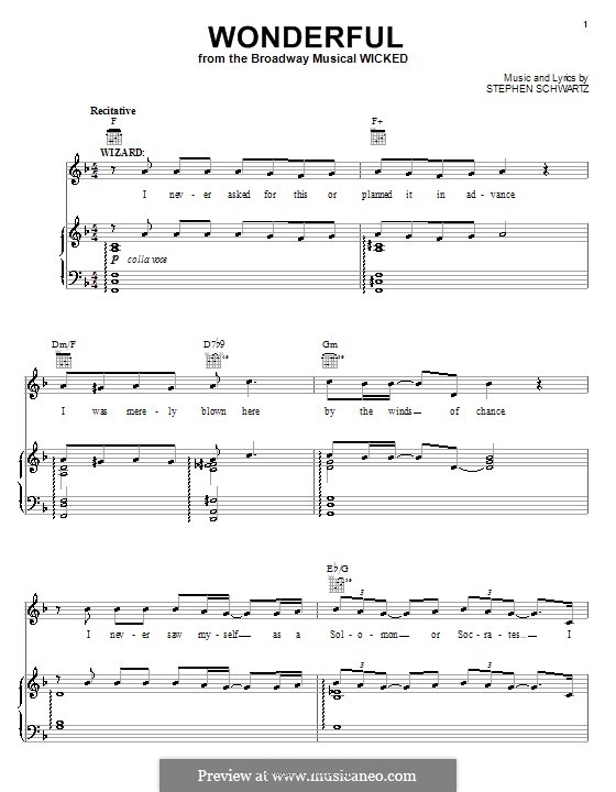 Wonderful (from Wicked) by S. Schwartz - sheet music on MusicaNeo