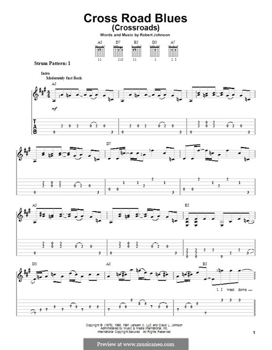 Cross Road Blues (Crossroads) von R.L. Johnson - Noten auf MusicaNeo