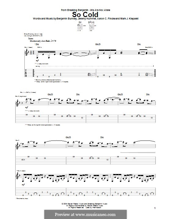 So Cold (Breaking Benjamin) von A.C. Fincke, B. Burnley, J. Hummel, M.J ...