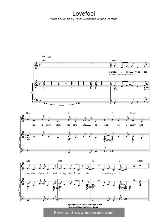 Lovefool (The Cardigans) von N. Persson, P. Svensson - Noten auf MusicaNeo