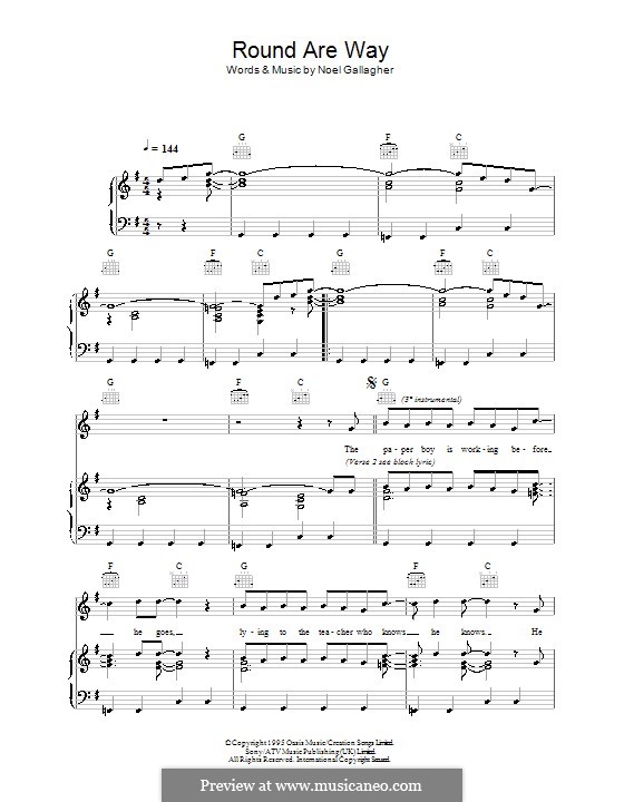 Round Are Way (Oasis) von N. Gallagher - Noten auf MusicaNeo