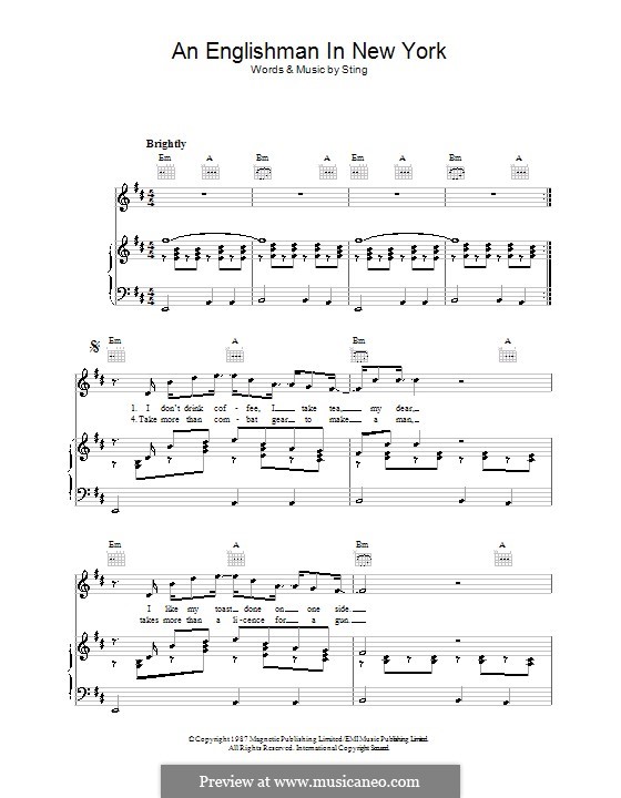 An Englishman In New York von Sting - Noten auf MusicaNeo
