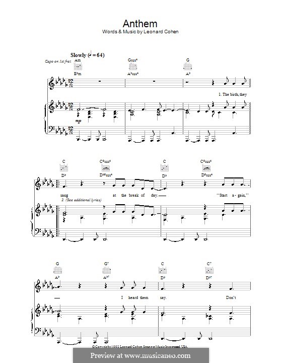 Anthem von L. Cohen - Noten auf MusicaNeo