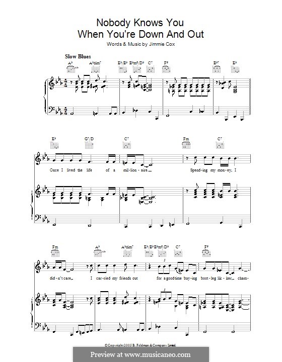 Nobody Knows You When You're Down and Out von J. Cox - Noten auf MusicaNeo