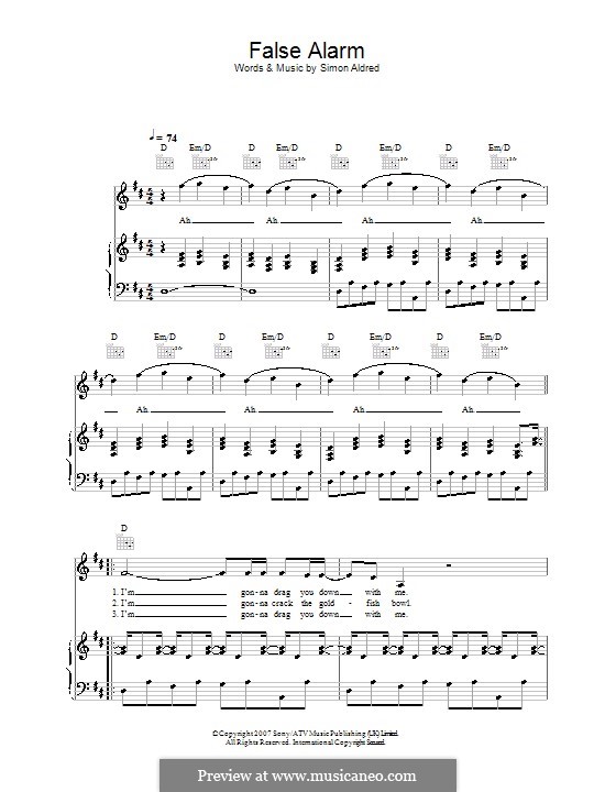 False Alarm (Cherry Ghost) von S. Aldred - Noten auf MusicaNeo