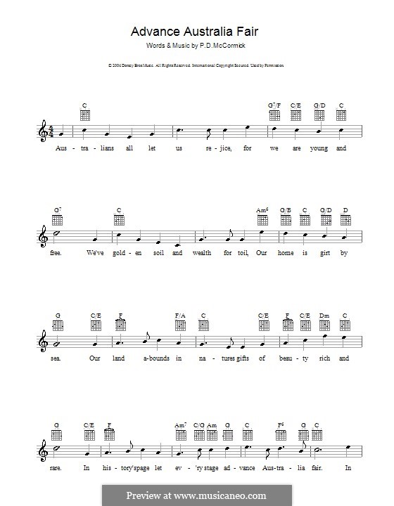 Advance Australia Fair (Australian National Anthem) von P. McCormick ...