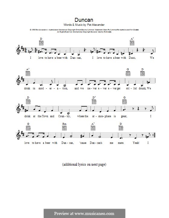 Duncan (Slim Dusty) von P. Alexander - Noten auf MusicaNeo