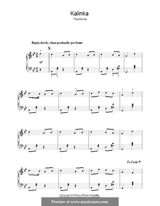 Kalinka von folklore - Noten auf MusicaNeo