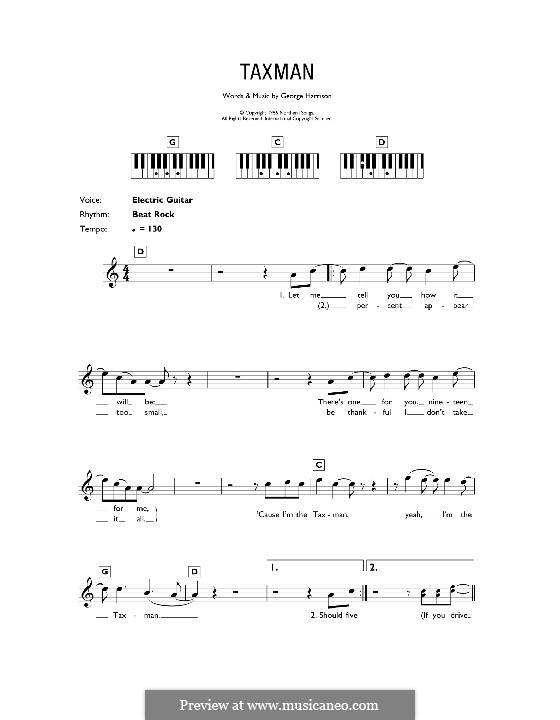 Taxman (The Beatles) von G. Harrison - Noten auf MusicaNeo