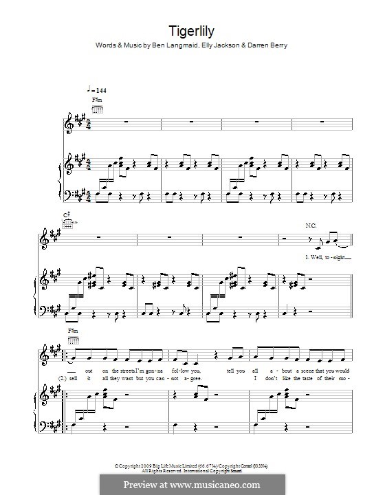 Tigerlily (La Roux) von B. Langmaid, D. Berry, E. Jackson auf MusicaNeo