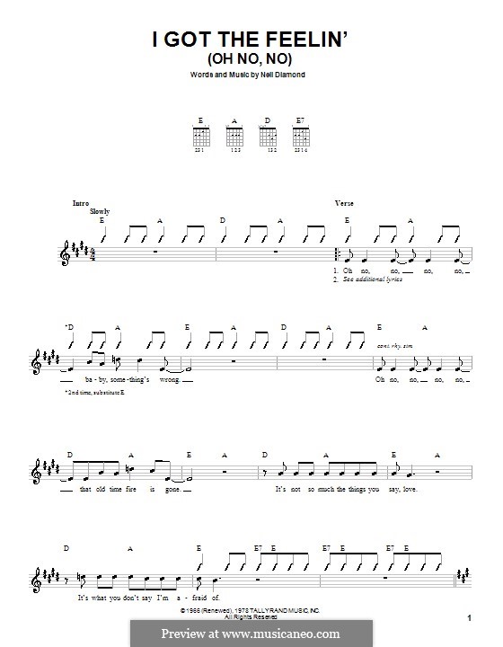I Got the Feelin' (Oh No, No) von N. Diamond - Noten auf MusicaNeo