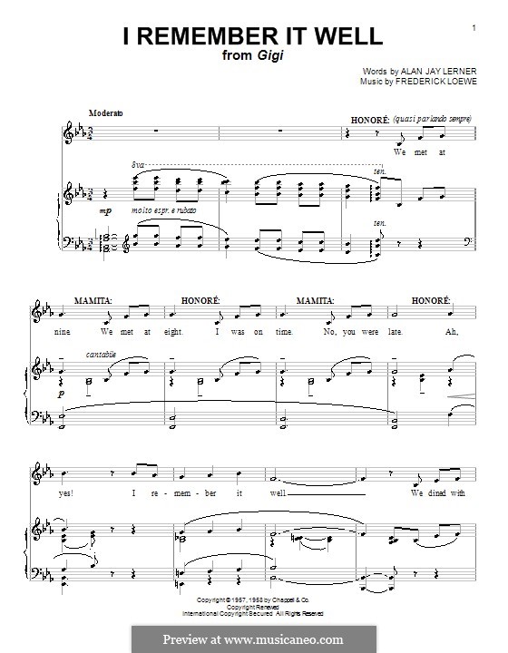 I Remember It Well (Maurice Chevalier) von F. Loewe - Noten auf MusicaNeo