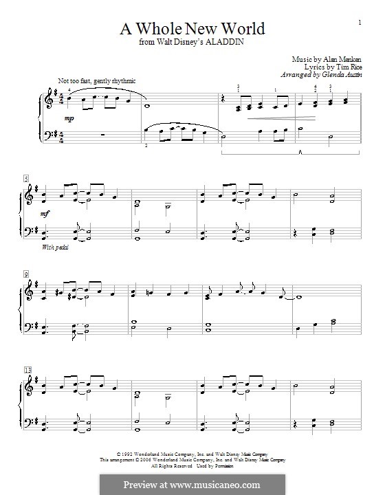 Piano version (A Whole New World (from Aladdin)) von A. Menken auf MusicaNeo