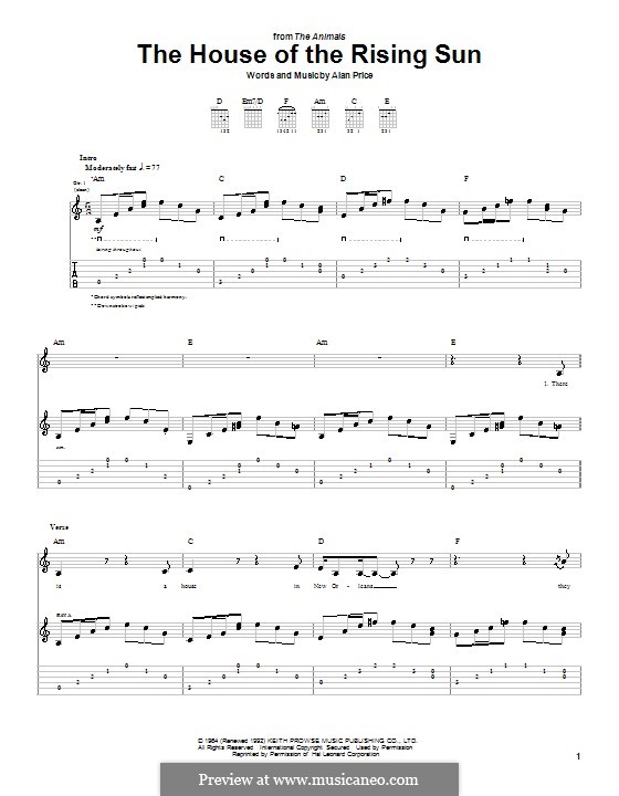 The House of the Rising Sun von A. Price - Noten auf MusicaNeo