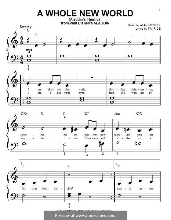 Piano version (A Whole New World (from Aladdin)) von A. Menken auf MusicaNeo