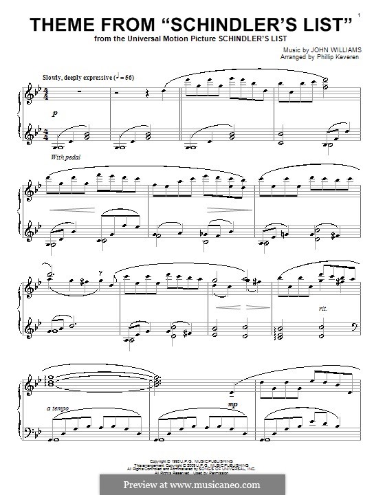 Theme from Schindler's List von J. Williams - Noten auf MusicaNeo