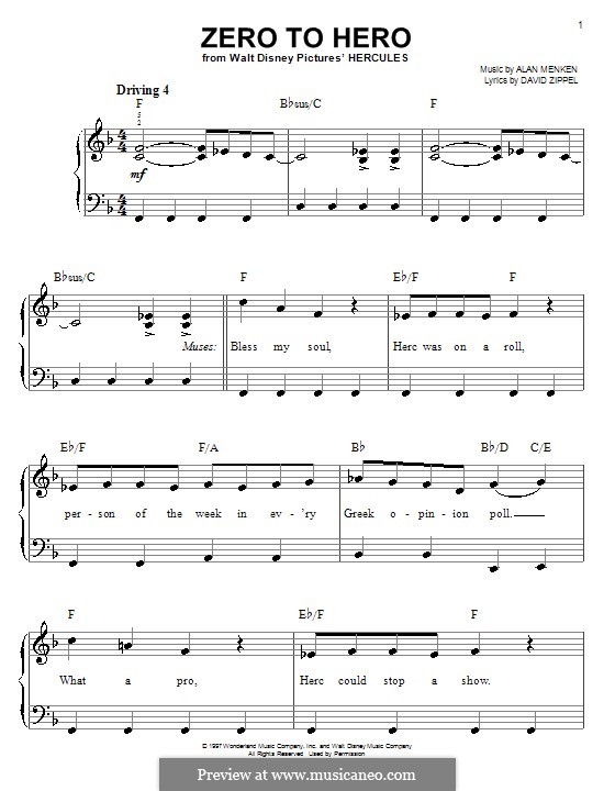 Zero to Hero (from Disney's Hercules) von A. Menken - Noten auf MusicaNeo