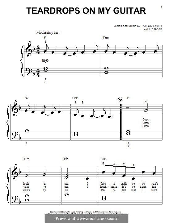 Teardrops on My Guitar von L. Rose, T. Swift - Noten auf MusicaNeo