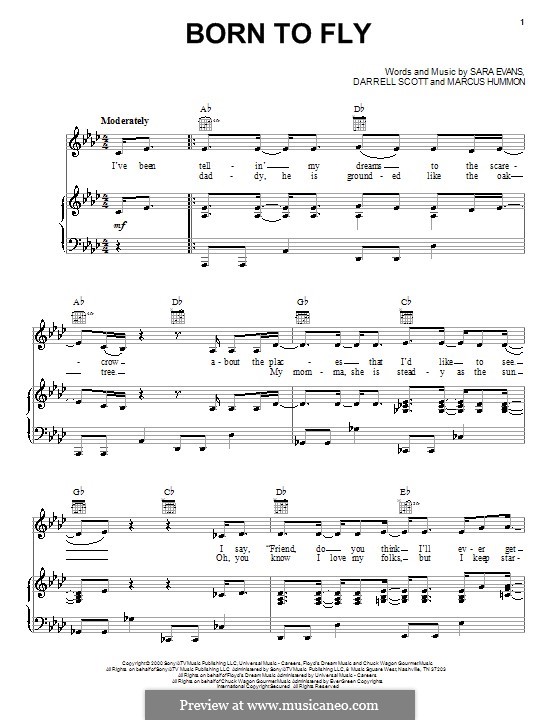 Born to Fly (Sara Evans) von D. Scott, M. Hummon - Noten auf MusicaNeo