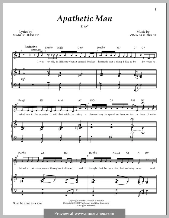 Apathetic Man von M. Heisler, Z. Goldrich - Noten auf MusicaNeo