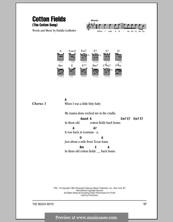 Cotton Fields (The Cotton Song) von H. Ledbetter - Noten auf MusicaNeo