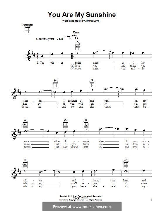 You are My Sunshine von J. Davis - Noten auf MusicaNeo