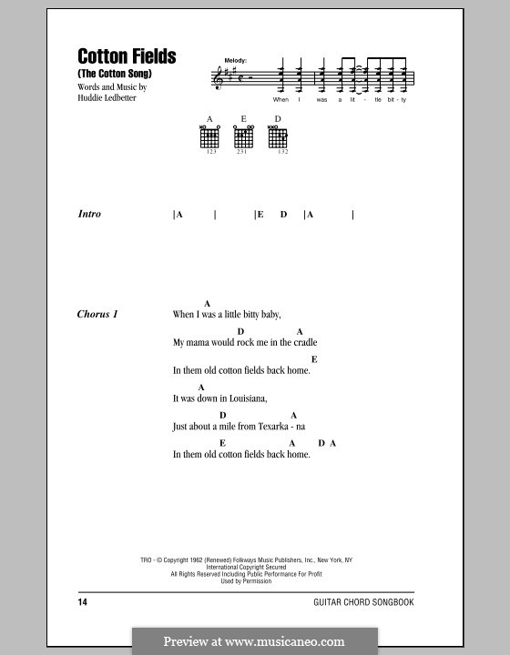 Cotton Fields (The Cotton Song) von H. Ledbetter - Noten auf MusicaNeo