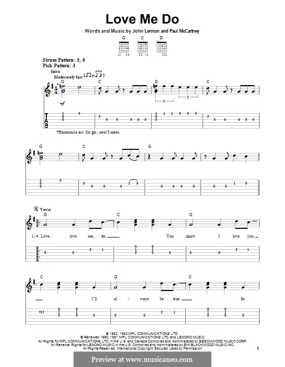Love Me Do (The Beatles) von J. Lennon, P. McCartney - Noten auf MusicaNeo