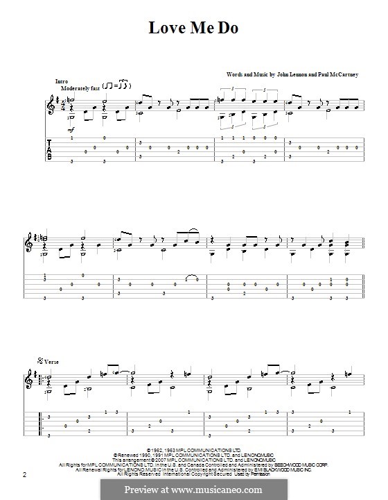 Love Me Do (The Beatles) von J. Lennon, P. McCartney - Noten auf MusicaNeo
