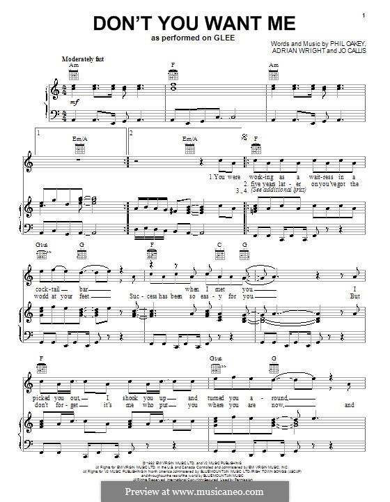 Don't You Want Me von A. Wright, J. Callis, P. Oakey - Noten auf MusicaNeo