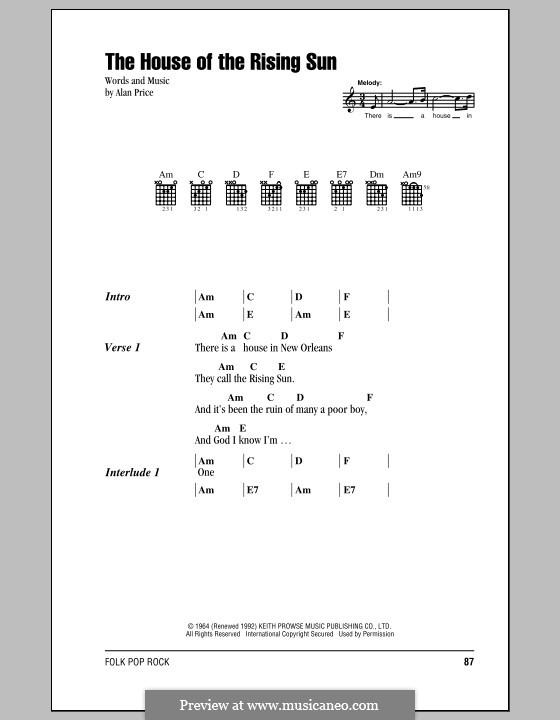 The House of the Rising Sun von A. Price - Noten auf MusicaNeo