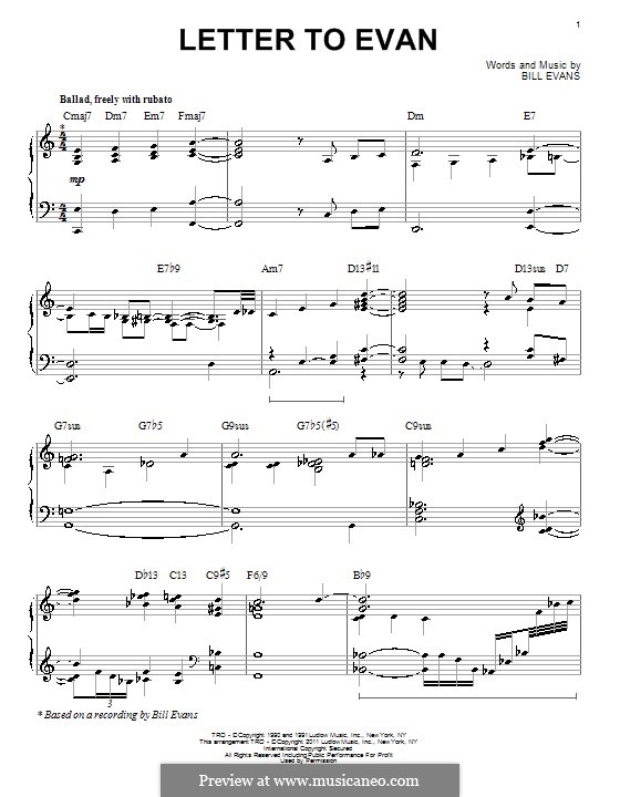 Letter to Evan von B. Evans - Noten auf MusicaNeo